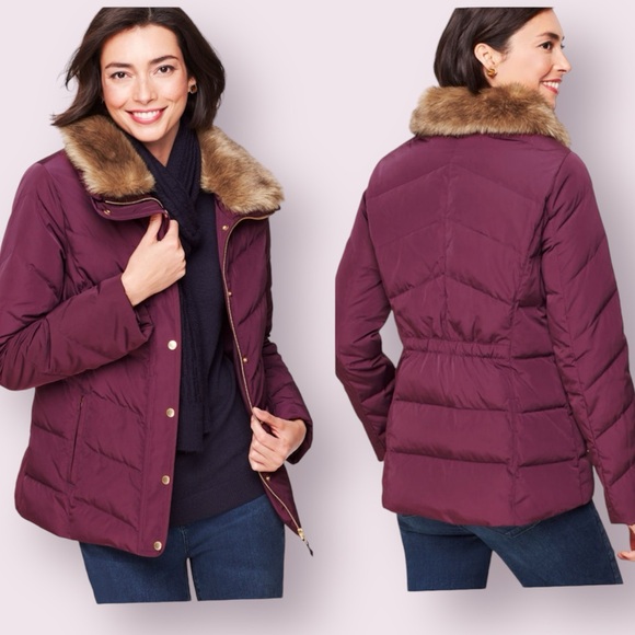 Talbots | Jackets & Coats | Talbots Short Down Puffer Coat Faux Fur ...
